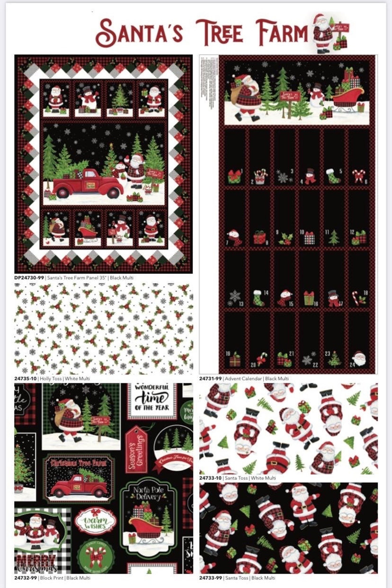 Santa Block Panel-black-santas Tree Farm-pattern Repeats - Etsy