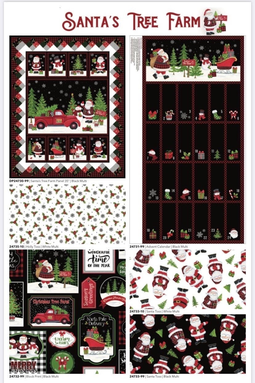 Santa Block Panel-black-santas Tree Farm-pattern Repeats - Etsy
