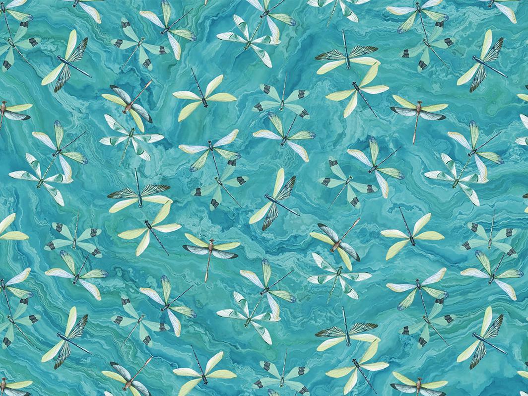 Tranquil Waters-dragonflies-turquoise-deborah Edwards for Northcott ...