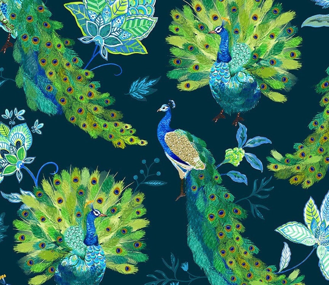 Promenade-peacock Promenade-large Main Print-navy-whistler Studios-windham Fabrics-100% Cotton ...