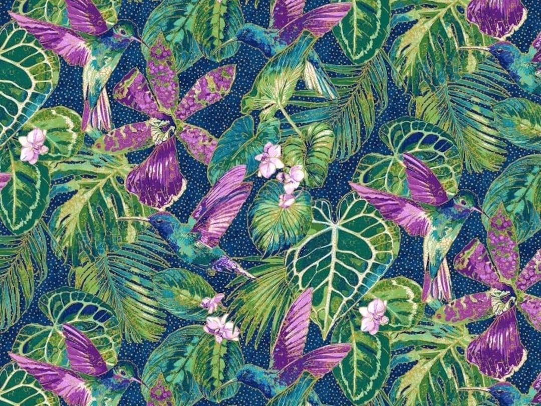 Hummingbirds-navy-fuchsia-metallic-shimmer Paradise Collection-deborah ...