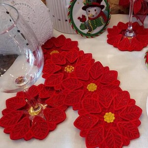 Poinsettia Lace Embroidered Coasters, Set of 6, Christmas, Holiday ...