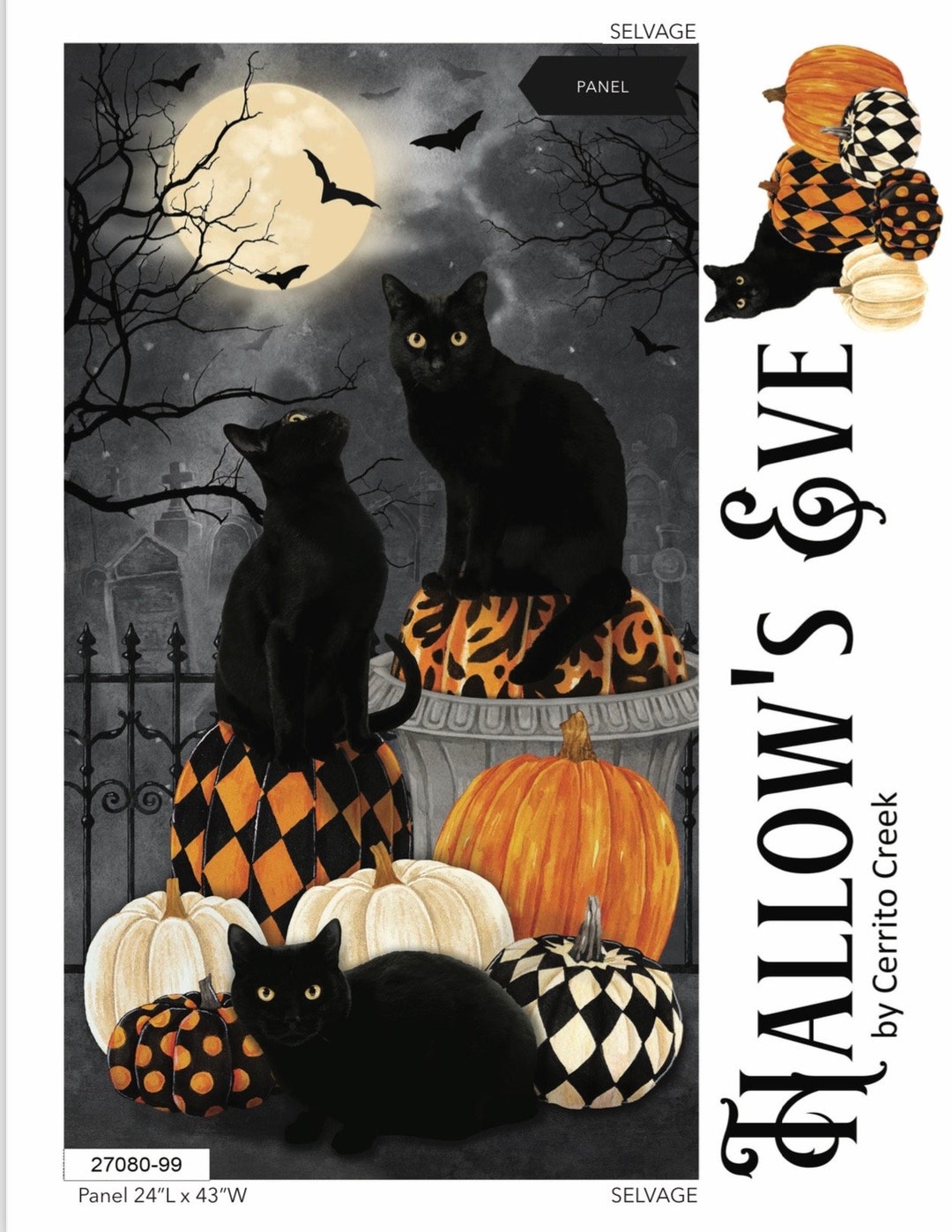 Cat Panel-24” X 43”-cats and Pumpkins-black Orange-hallow’s Eve ...