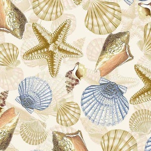 Sea Shells-natural-beige Blue-timeless Treasures-ocean Beach Collection ...