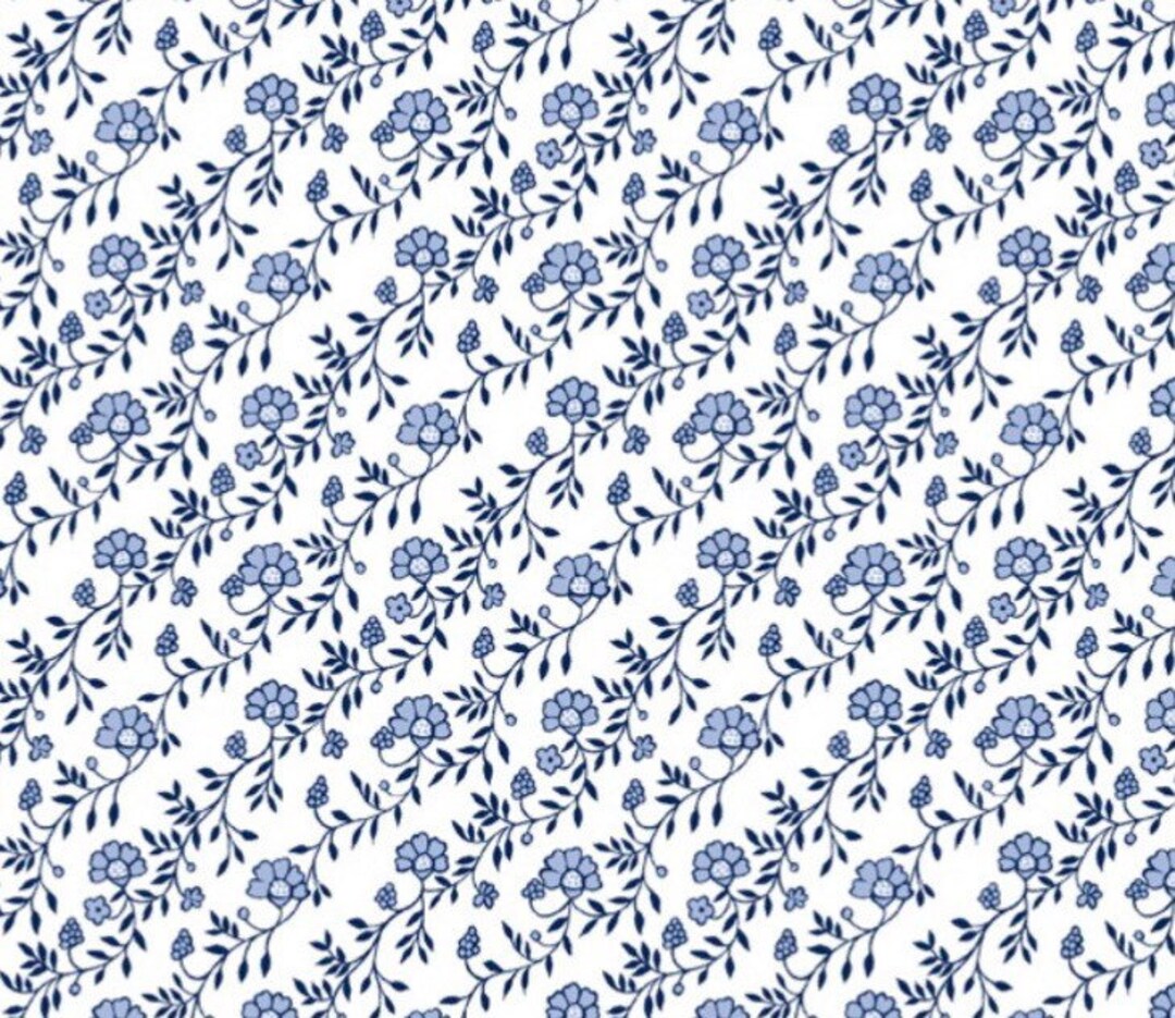 Bias Vine-white Navy Blue Indigo-windham Fabrics-isobel Collection-100 ...
