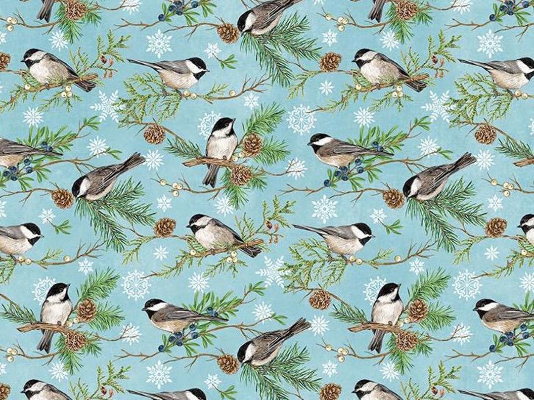 Chickadees and Pine Cones-blue-flannel-woodland Woolies Collection-by ...