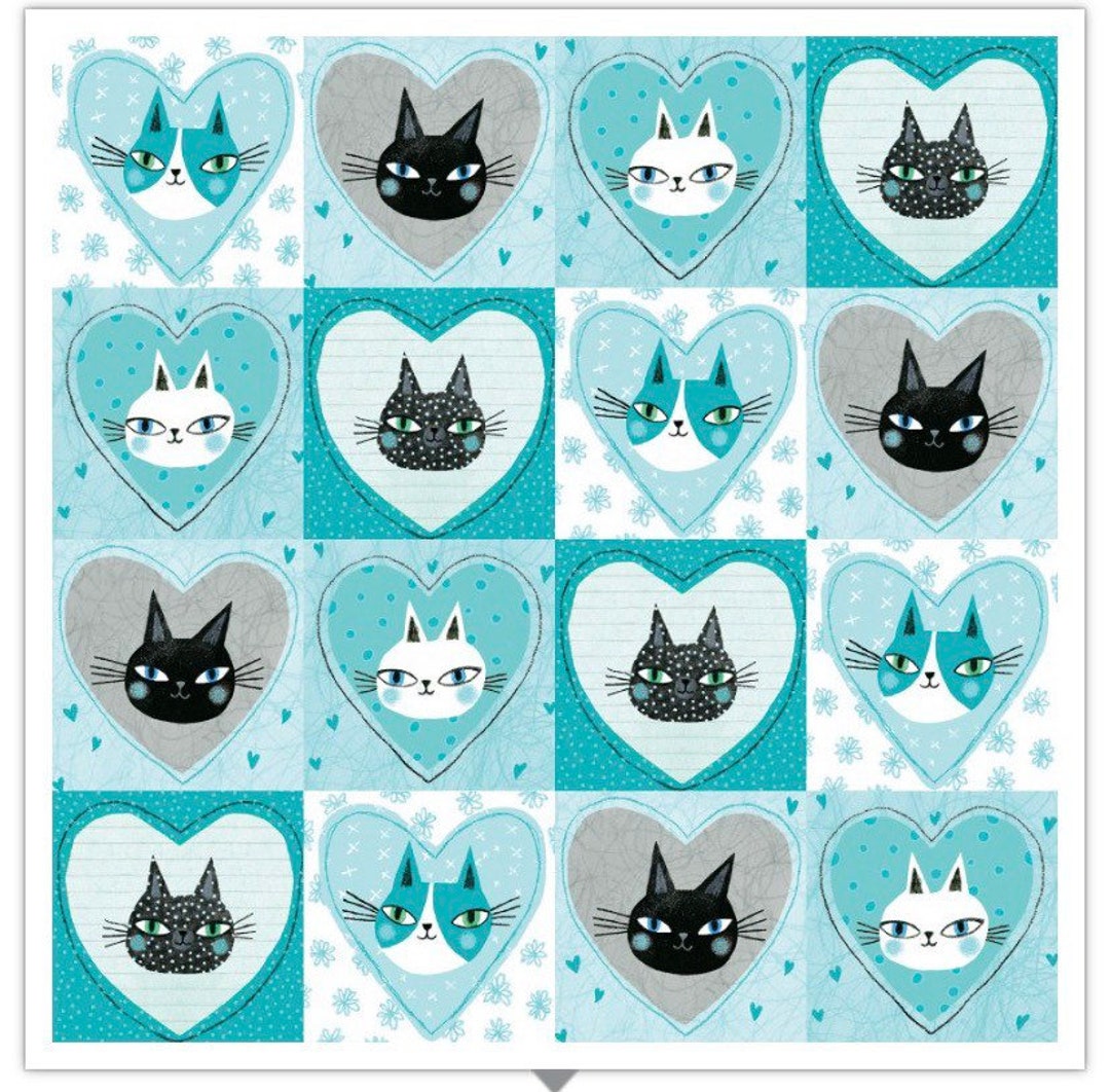 Cats & Hearts-turquoise White-purrfect Cats Collection-benartex-terry ...