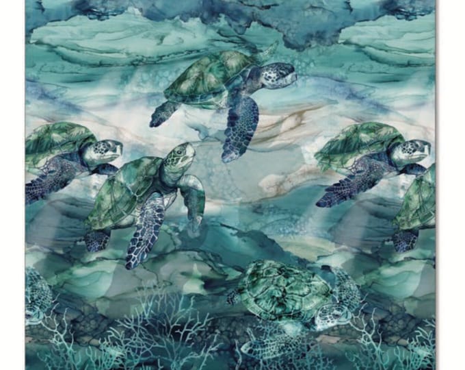 Sea Breeze-panel-turtle-blue-24“ X 43”-northcott Fabrics-melanie Samra ...