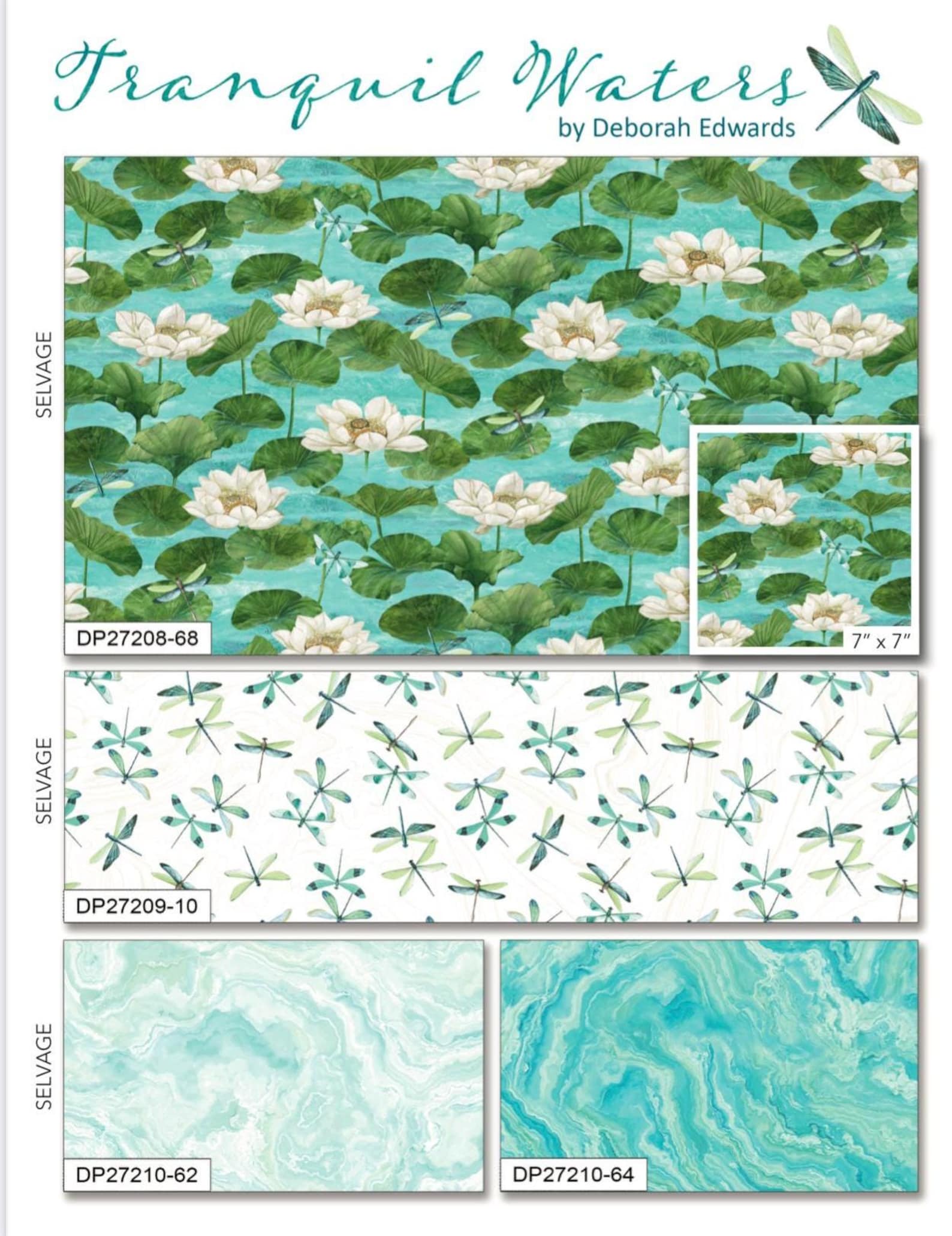 Tranquil Waters-dragonflies-turquoise-deborah Edwards for Northcott ...