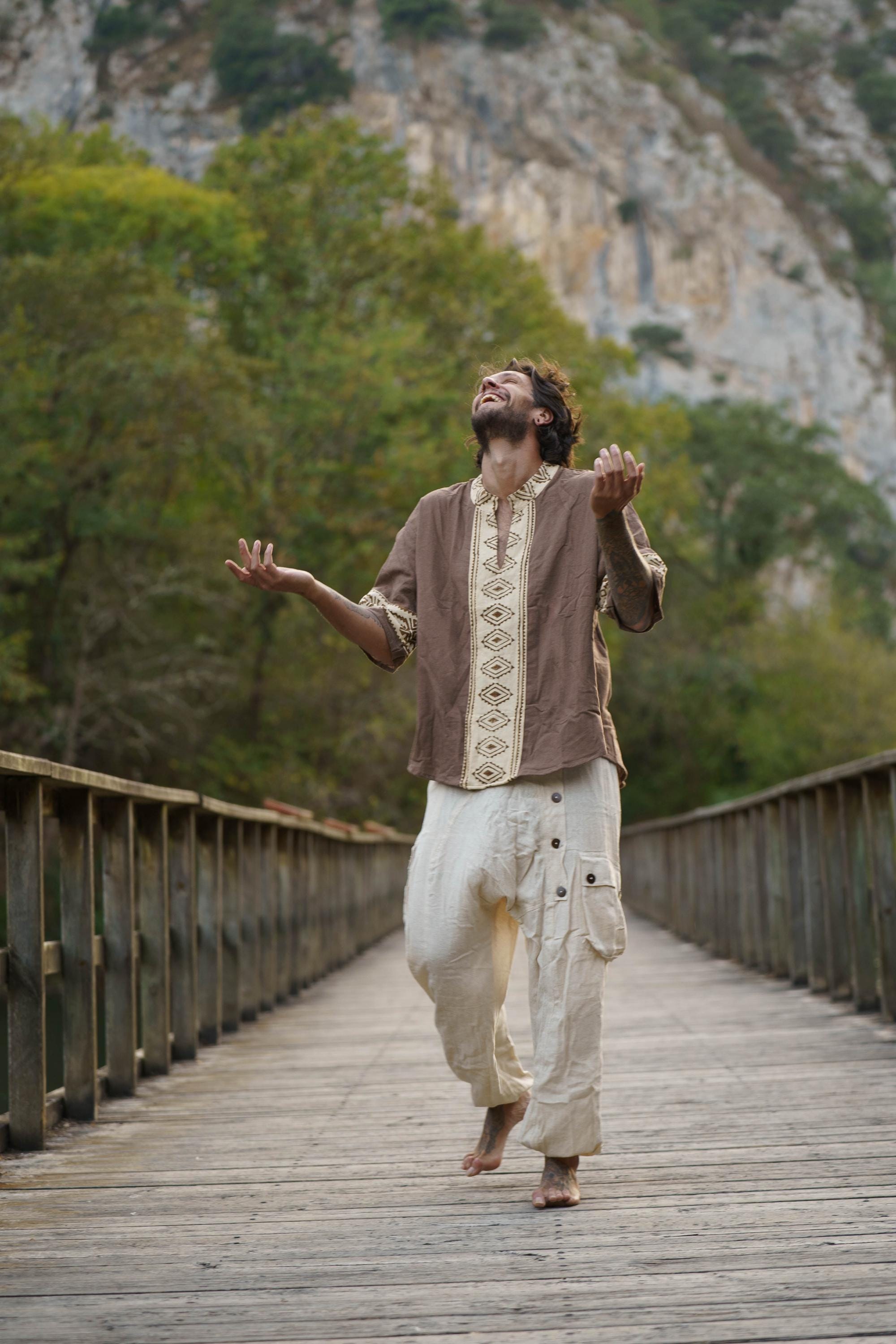 The Dune Nomad Shirt, Men’s Boho Raw Cotton Shirt, Hand Block Printed ...