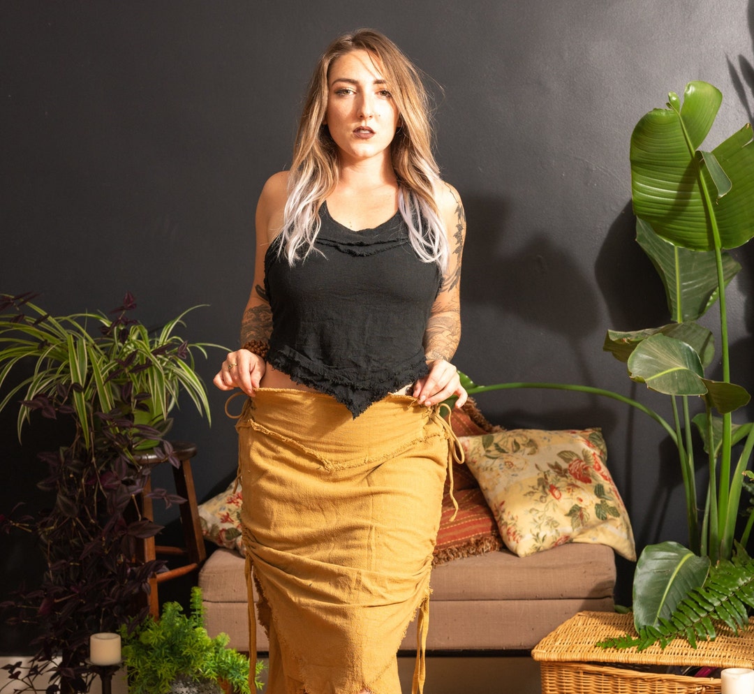 V Shaped Top Jute Short Top Adjustable Open Back With Strings Natural ...