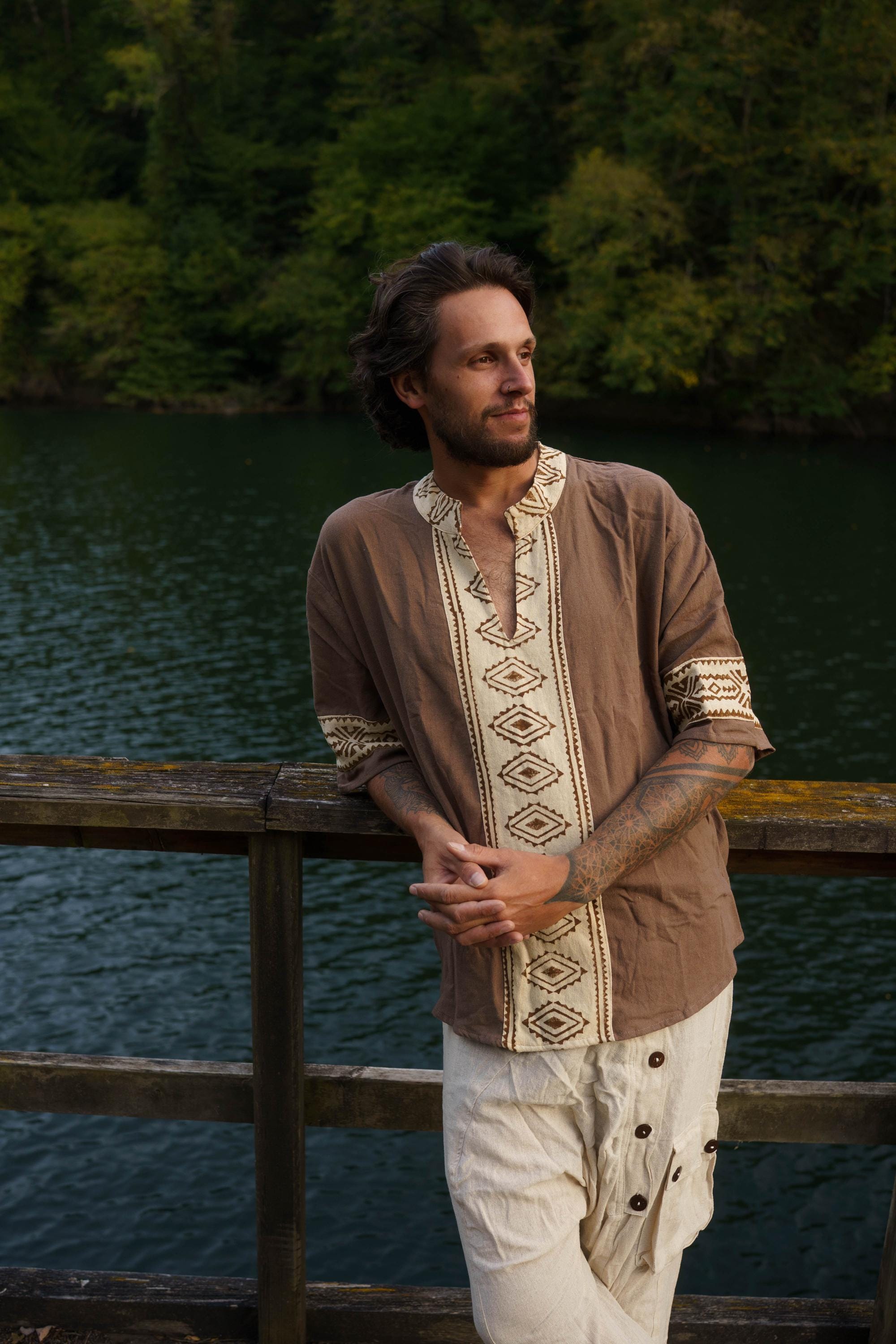 The Dune Nomad Shirt, Men’s Boho Raw Cotton Shirt, Hand Block Printed ...
