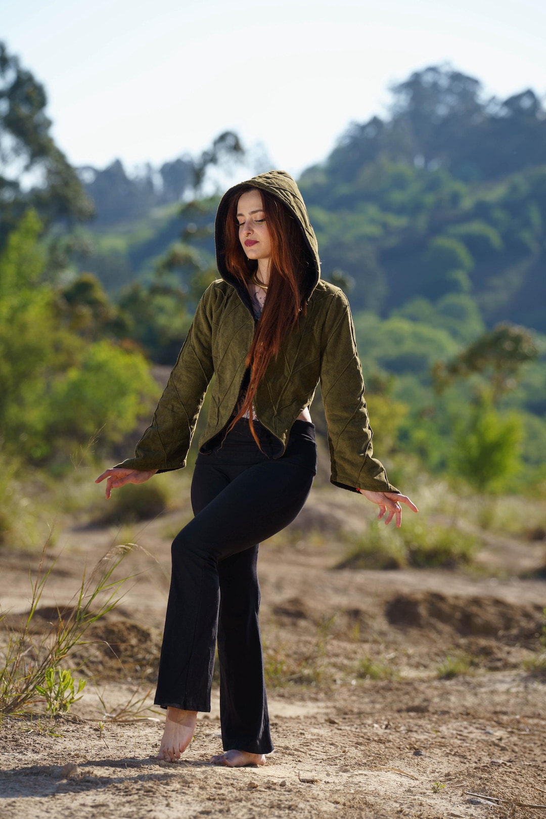 Boho Elf Hoodie Jacket – Cotton Corduroy Pixie Coat – Festival Clothing ...