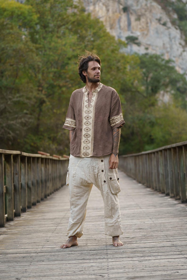 The Dune Nomad Shirt, Men’s Boho Raw Cotton Shirt, Hand Block Printed ...