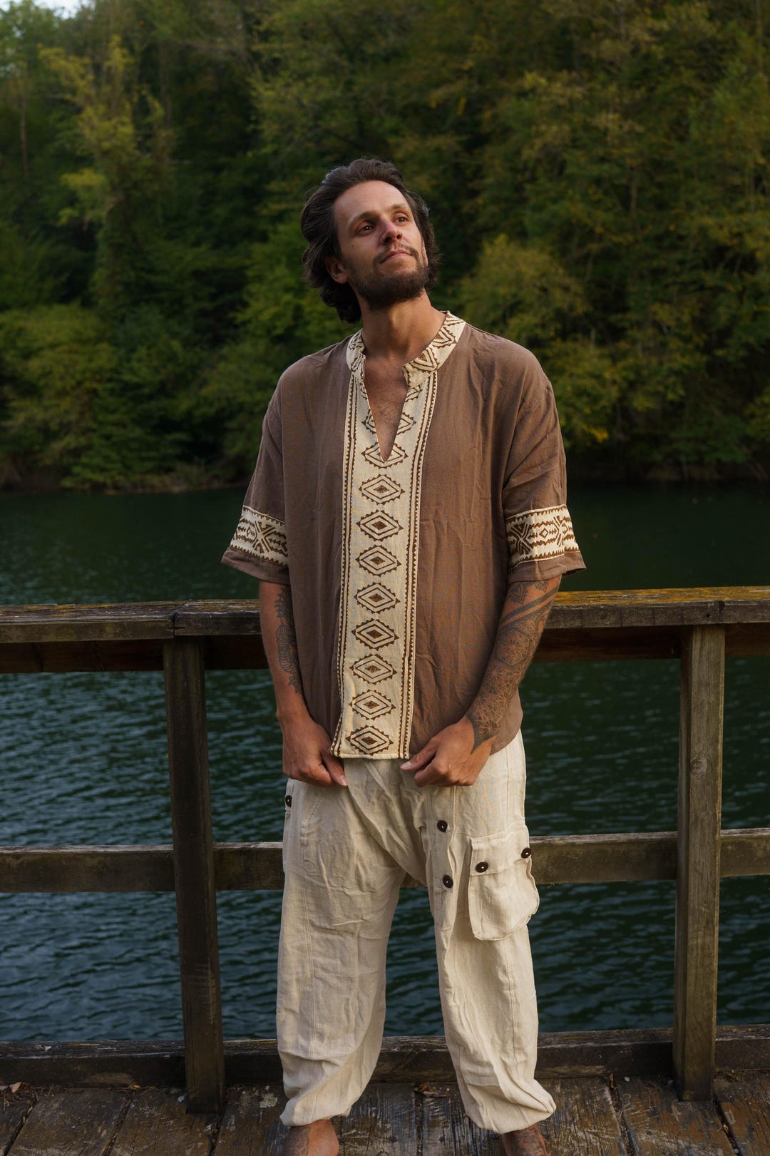 The Dune Nomad Shirt, Men’s Boho Raw Cotton Shirt, Hand Block Printed ...