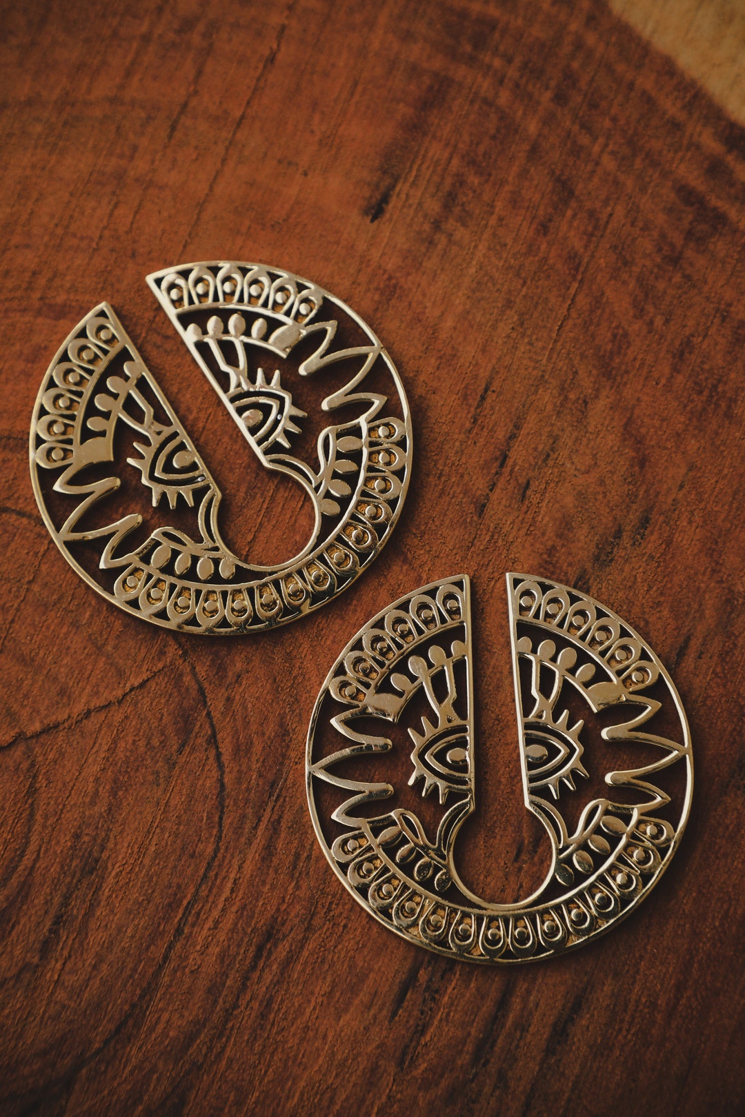 Ear Weight | Brass Aztec Ear Weight | Stretched Ear Weight | Ear Hanger ...