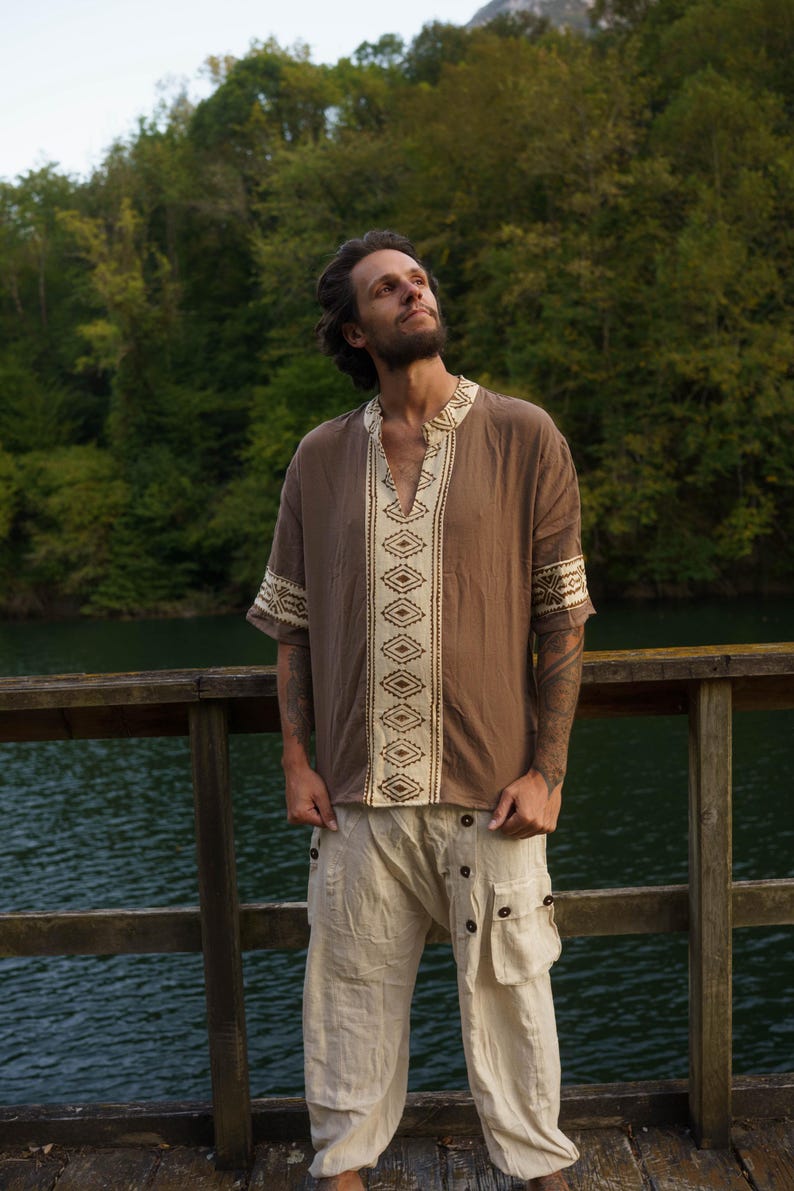 The Dune Nomad Shirt, Men’s Boho Raw Cotton Shirt, Hand Block Printed ...