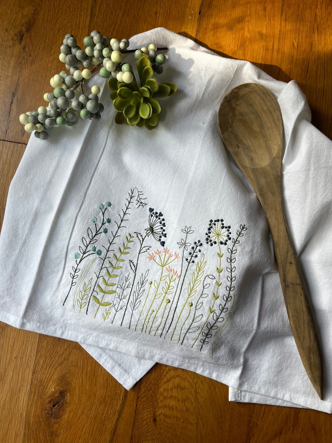 Wildflowers Tea Towel, Blue/peach Flower Tea Towel, Spring Tea Towel ...