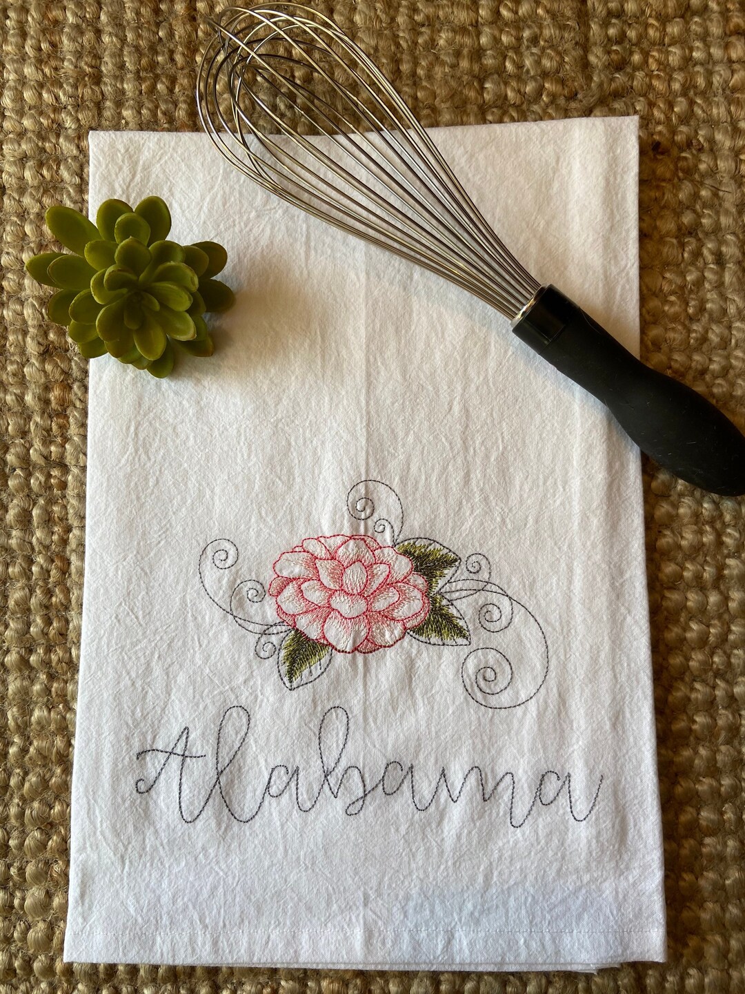 Alabama Tea Towel, State Flower Kitchen Towel, Camellia Flour Sack ...