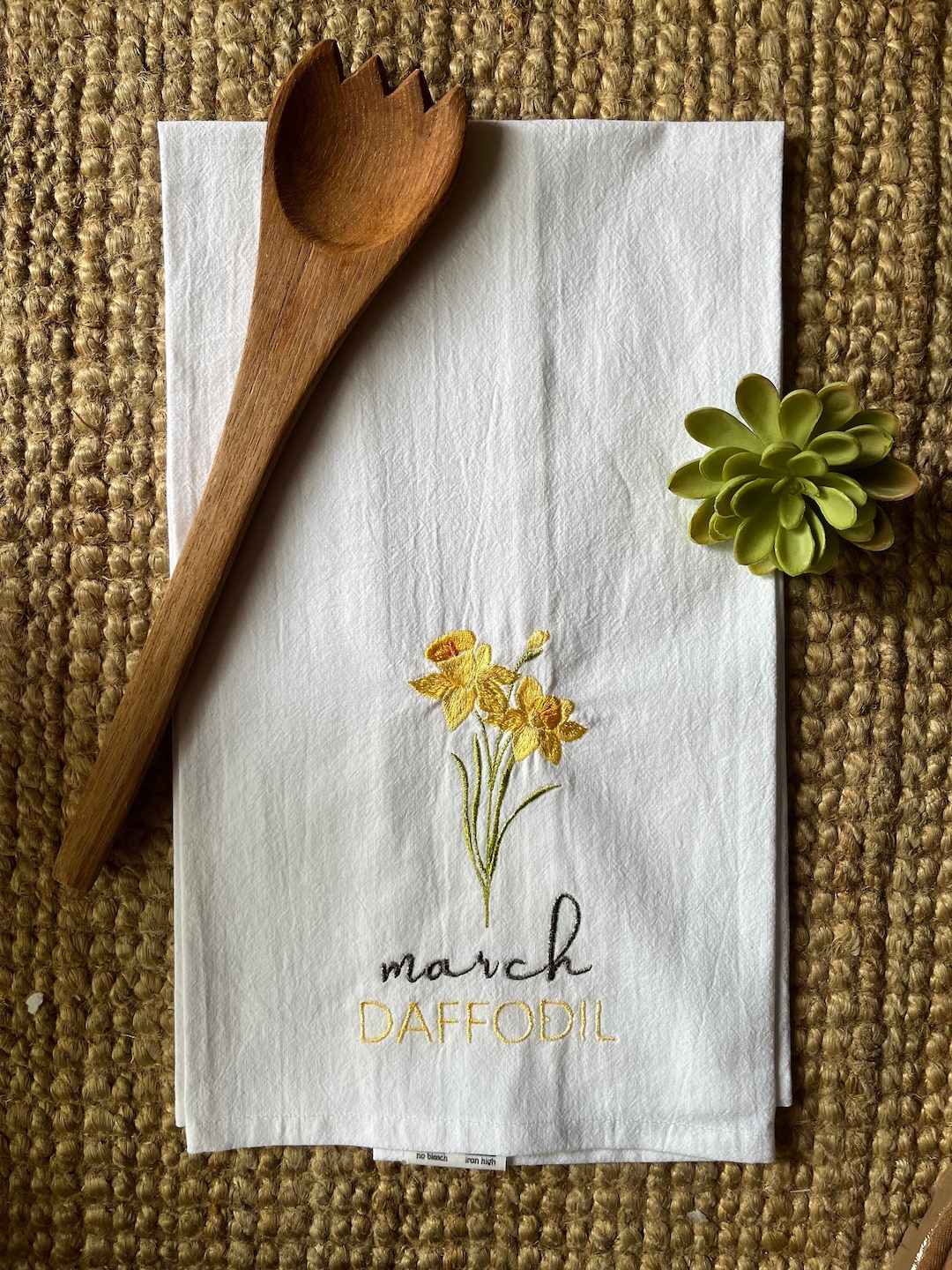 Birthday Month Flower Tea Towel, March Flower Kitchen Towel, Daffodil Tea Towel, Birthday Month ...