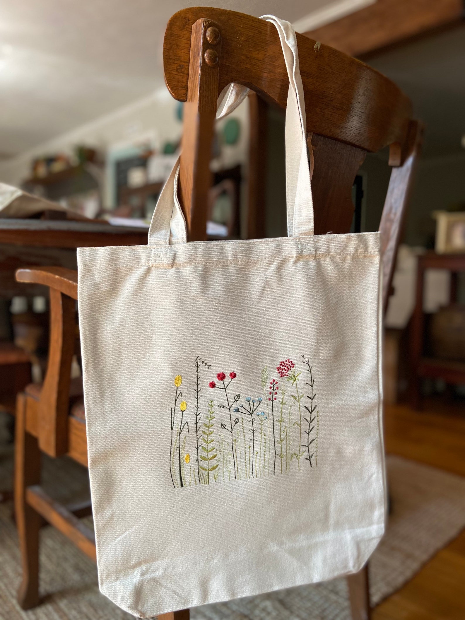 Flower Tote Bag Embroidered Flower Tote Flower Canvas Bag | Etsy