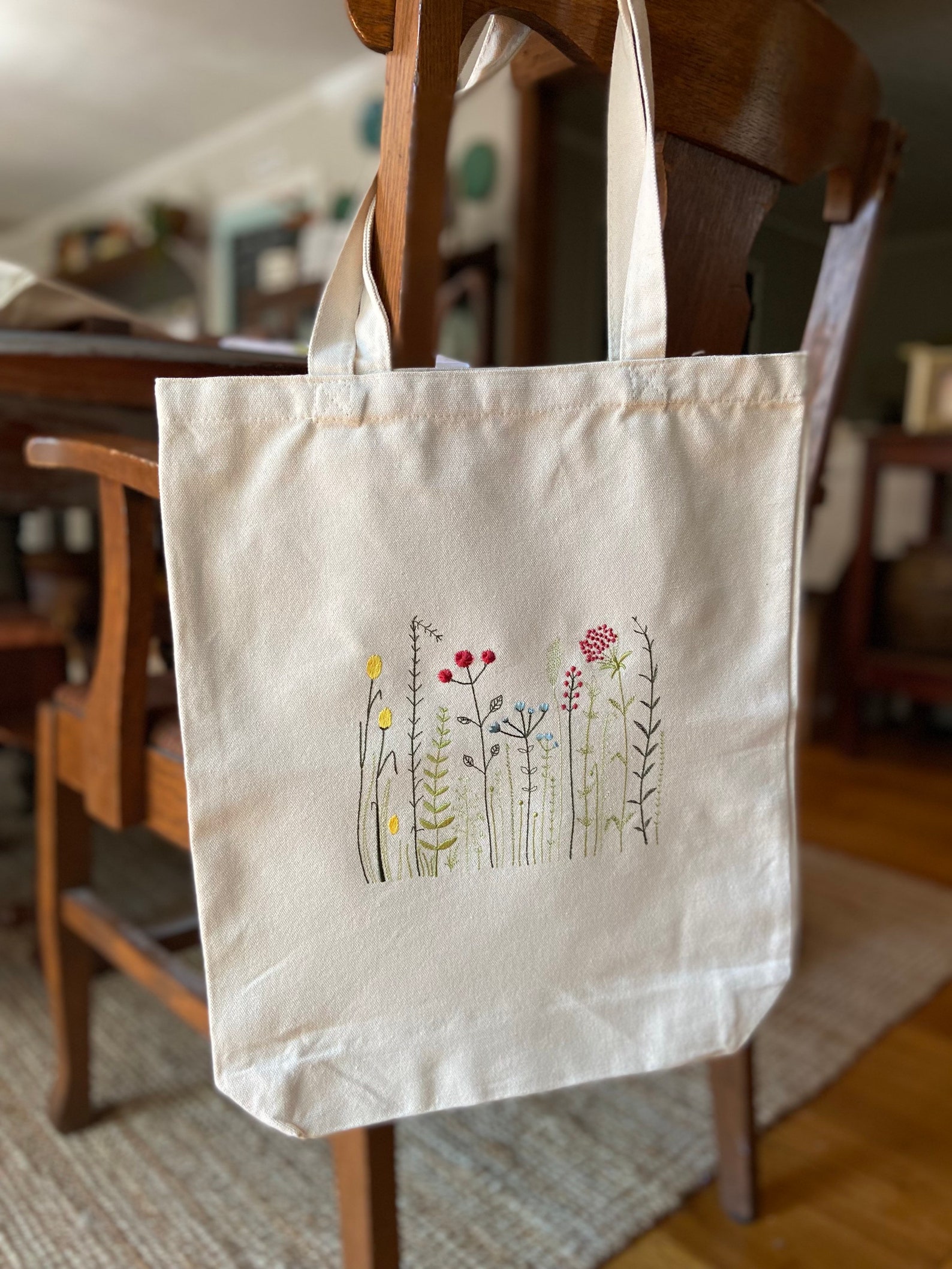 Flower Tote Bag Embroidered Flower Tote Flower Canvas Bag | Etsy