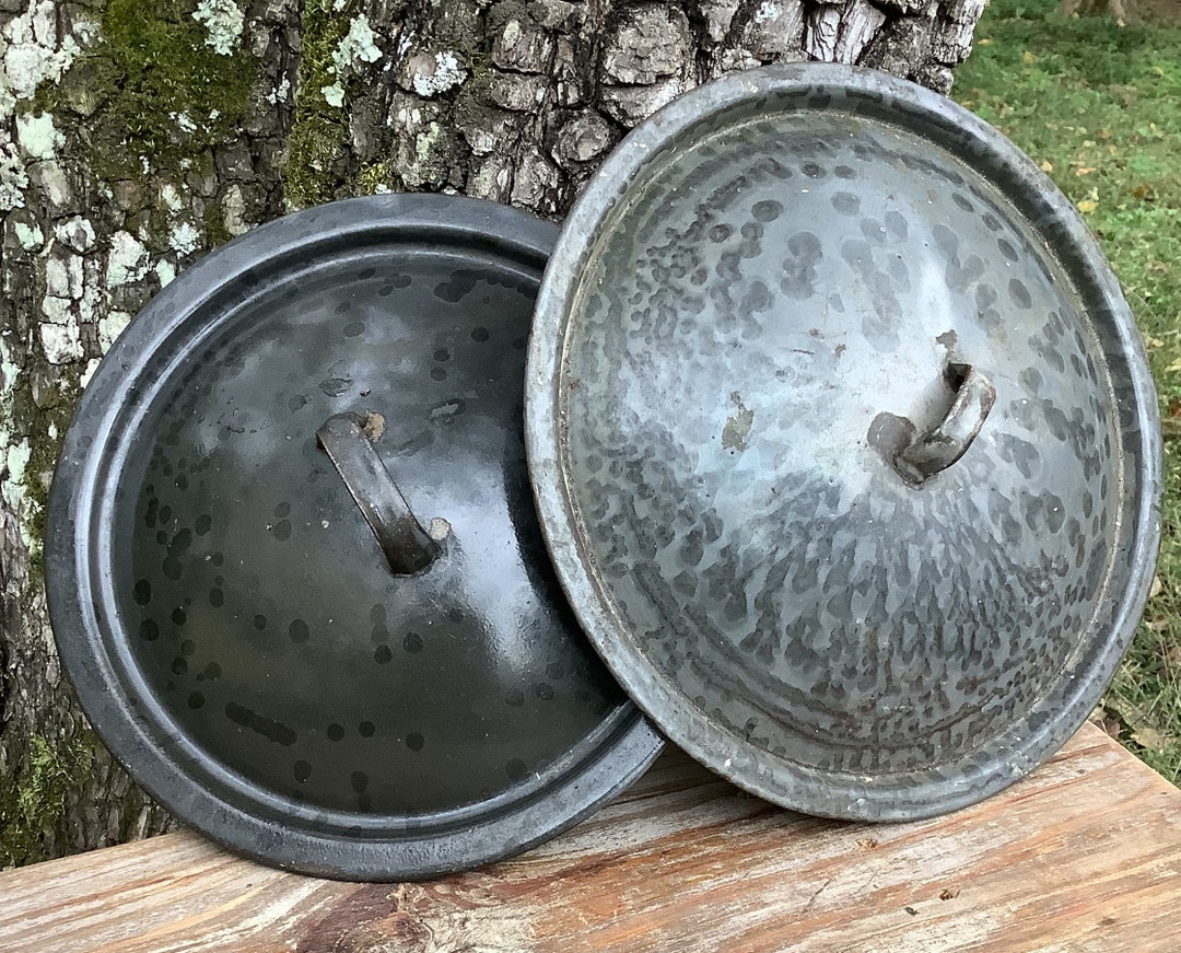 Set of 2 Antique Enamel Ware Gray Pot Lids 1950s - Etsy