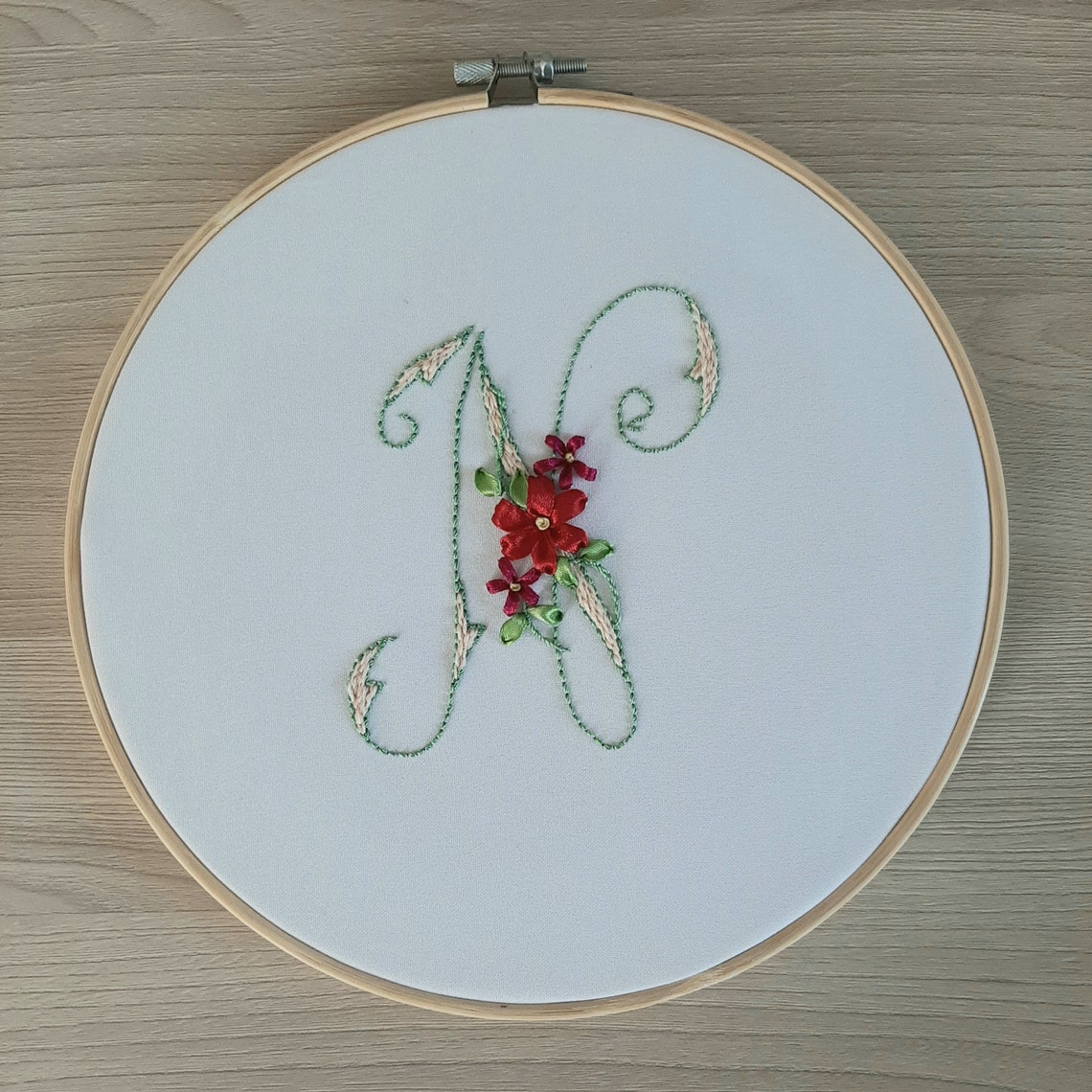 Embroidered Monogram letters N floral pattern pdf Hand | Etsy