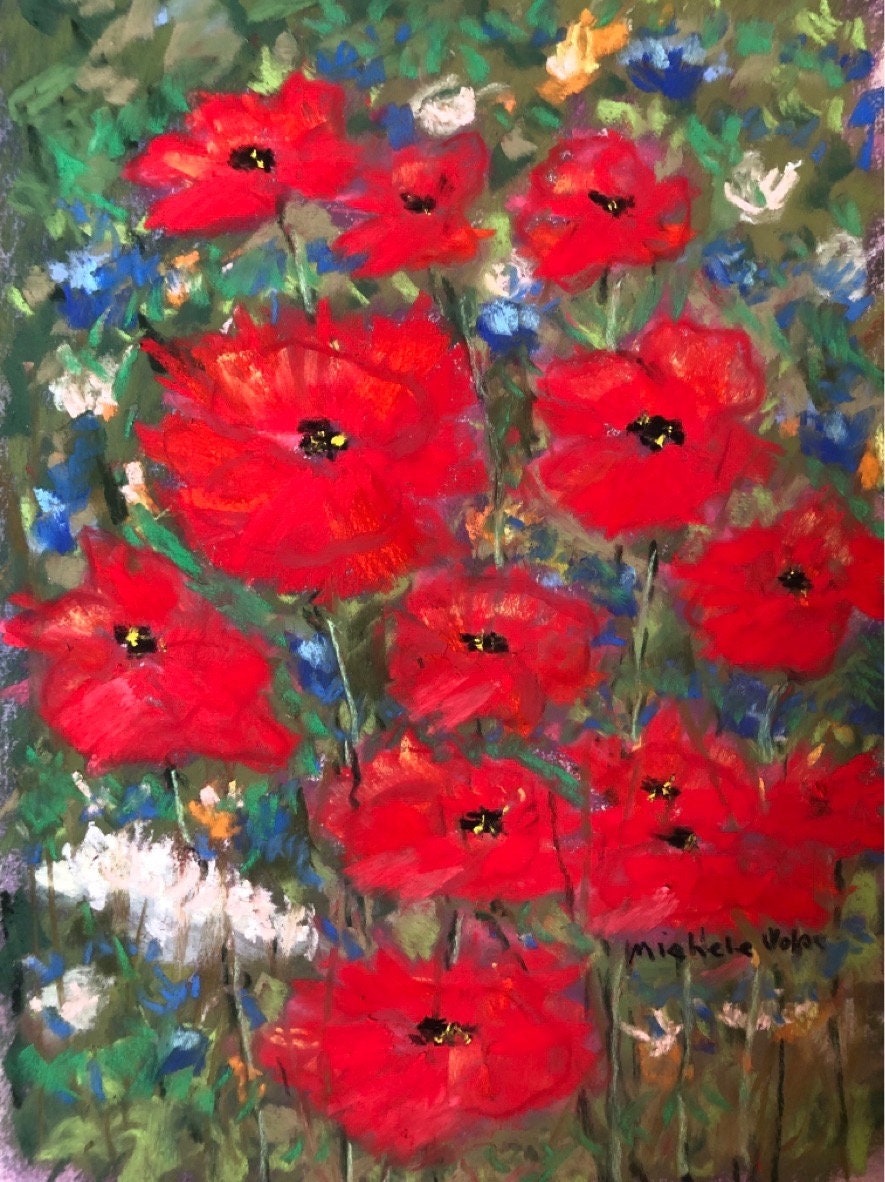 Red Poppies Pastel Painting by Michele Volpe on 9 X 12 Sanded Uart ...