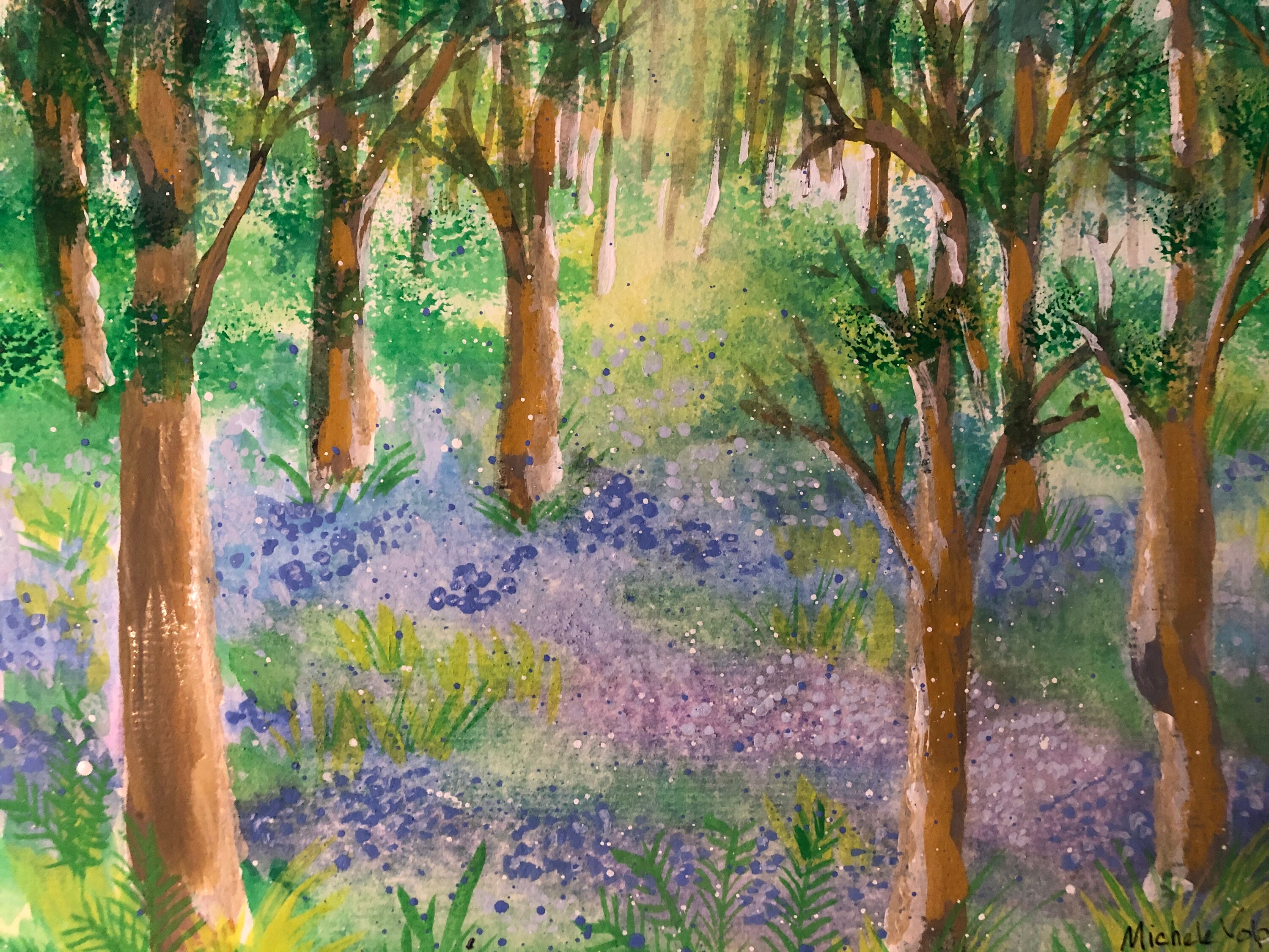 Springtime Bluebells by Michele Volpe Original Watercolor and Gouache ...