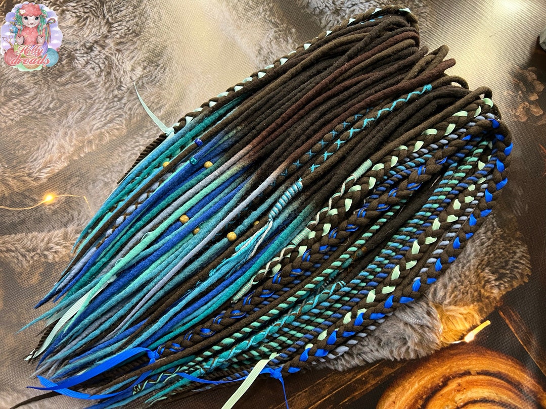 Wool Dreadlocks Ombre Brown Shades on Light Blue Blue, Mint, Sky ...