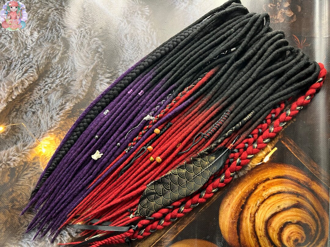 Wool Dreadlocks Black on Purple Ombre, Black on Red Black+red Braids ...