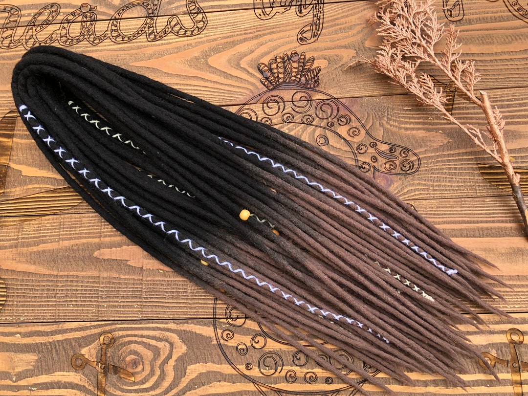 Wool Double Ended Single Ended Dreads Black on Middle Brown Cappuccino ...