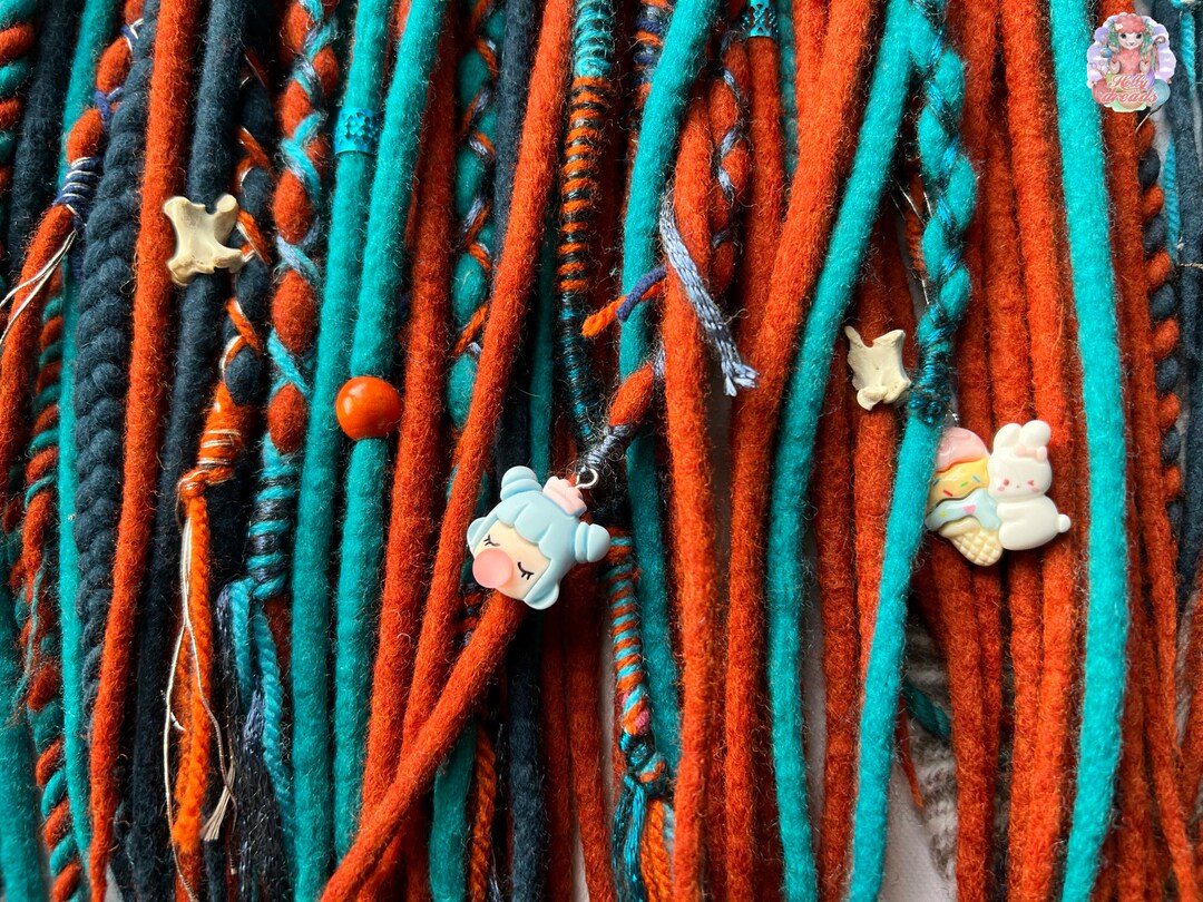 Wool Dreadlocks + Braids + Senegalese Orange Ocher Red Navy Blue Sea ...