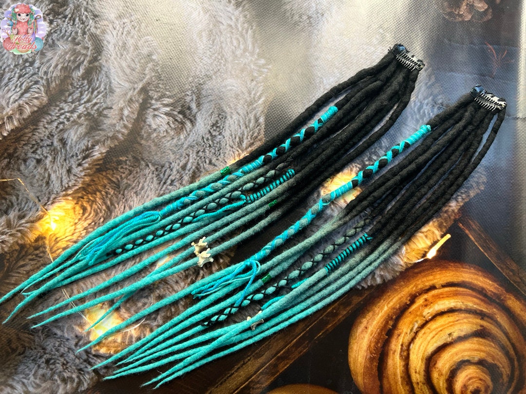 Clip-on Dreadlocks, Ombre Hairpins Black and Mint Ombre Bandage Beads ...
