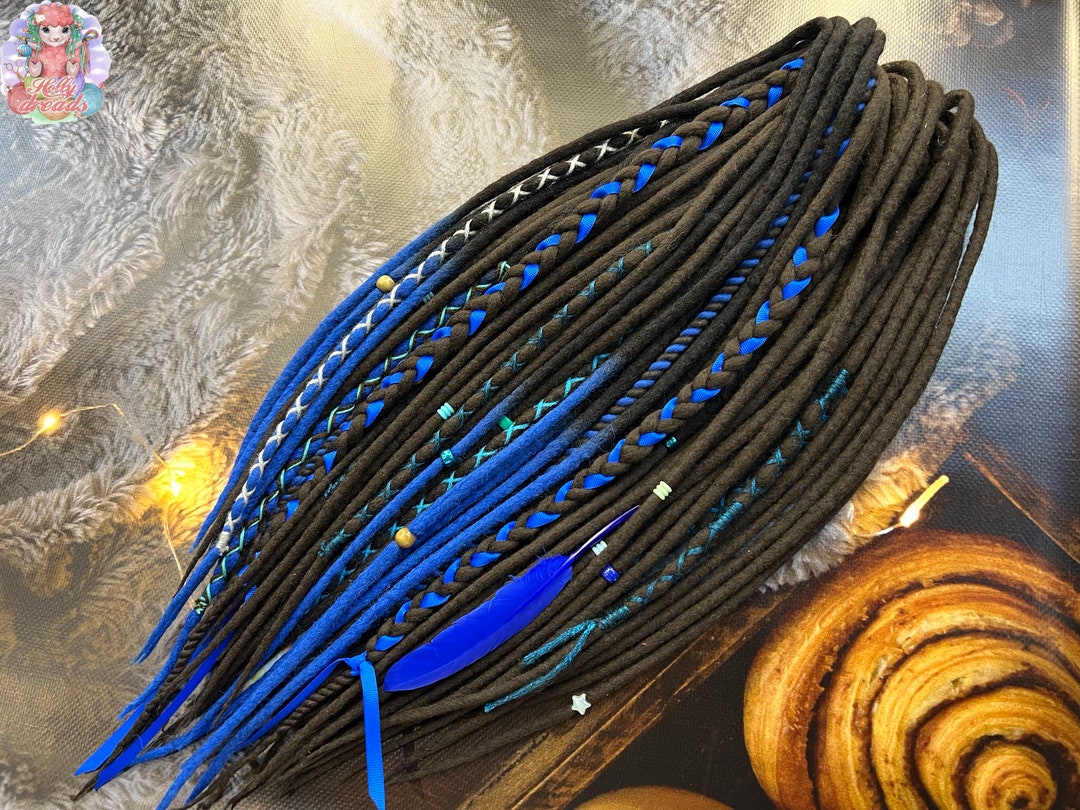 Wool Dreadlocks + Braids Brown Solid Brown on Blue Ombre, Brown-blue ...