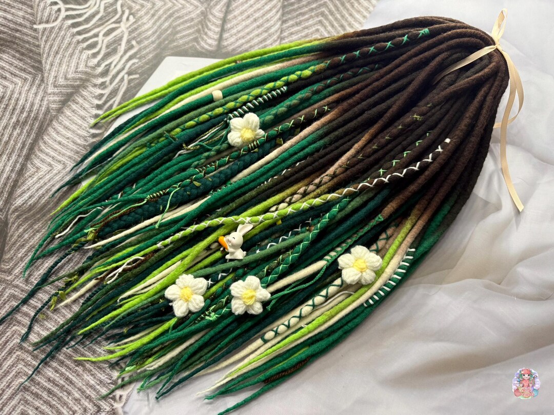 Wool Dreadlocks Braids Brown Shades of Brown Green Lime Forest Green ...