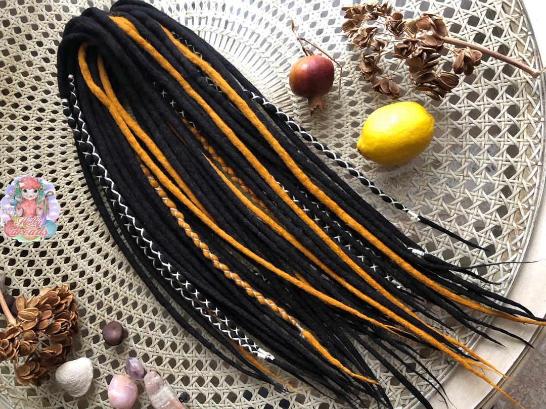 Wool Double Ended Single Ended Dreadlocks Ombre Black + Mustard Ginger ...