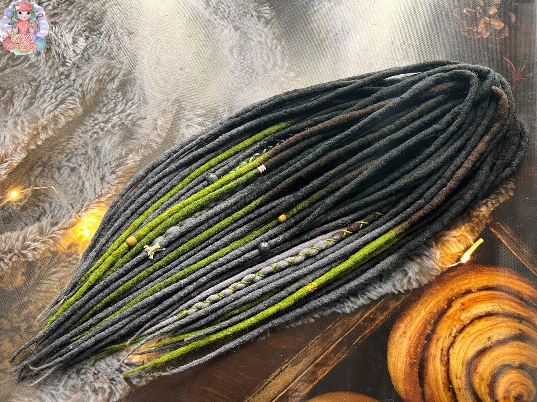 Wool Dreadlocks Ombre Black, Shades of Brown on Dark Gray, Light Gray ...