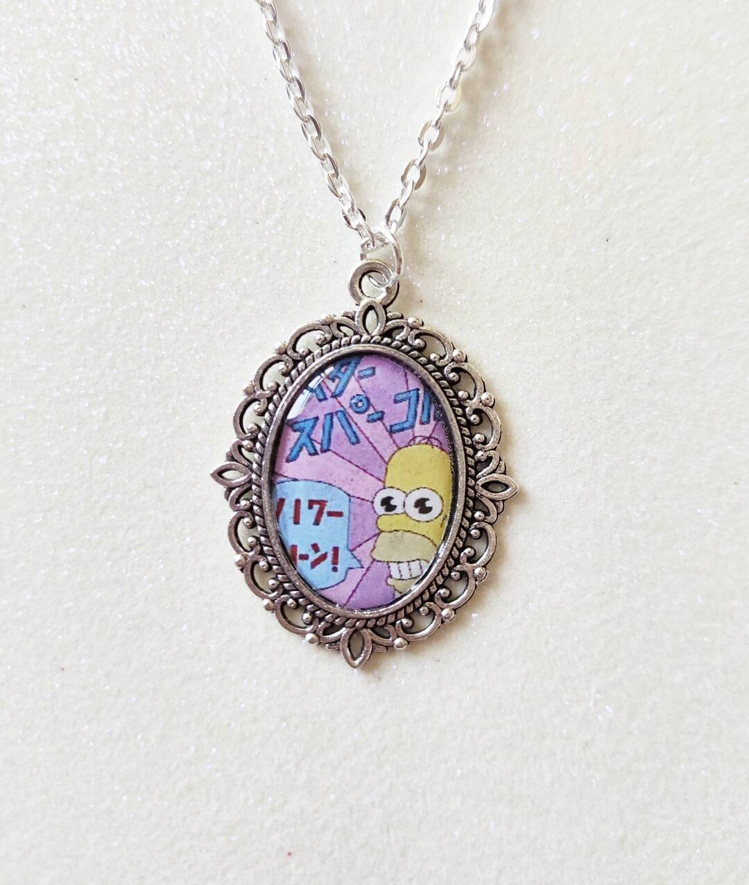 The Simpsons Homer Simpson Mr Sparkle Silver Cameo Charm Necklace - Etsy