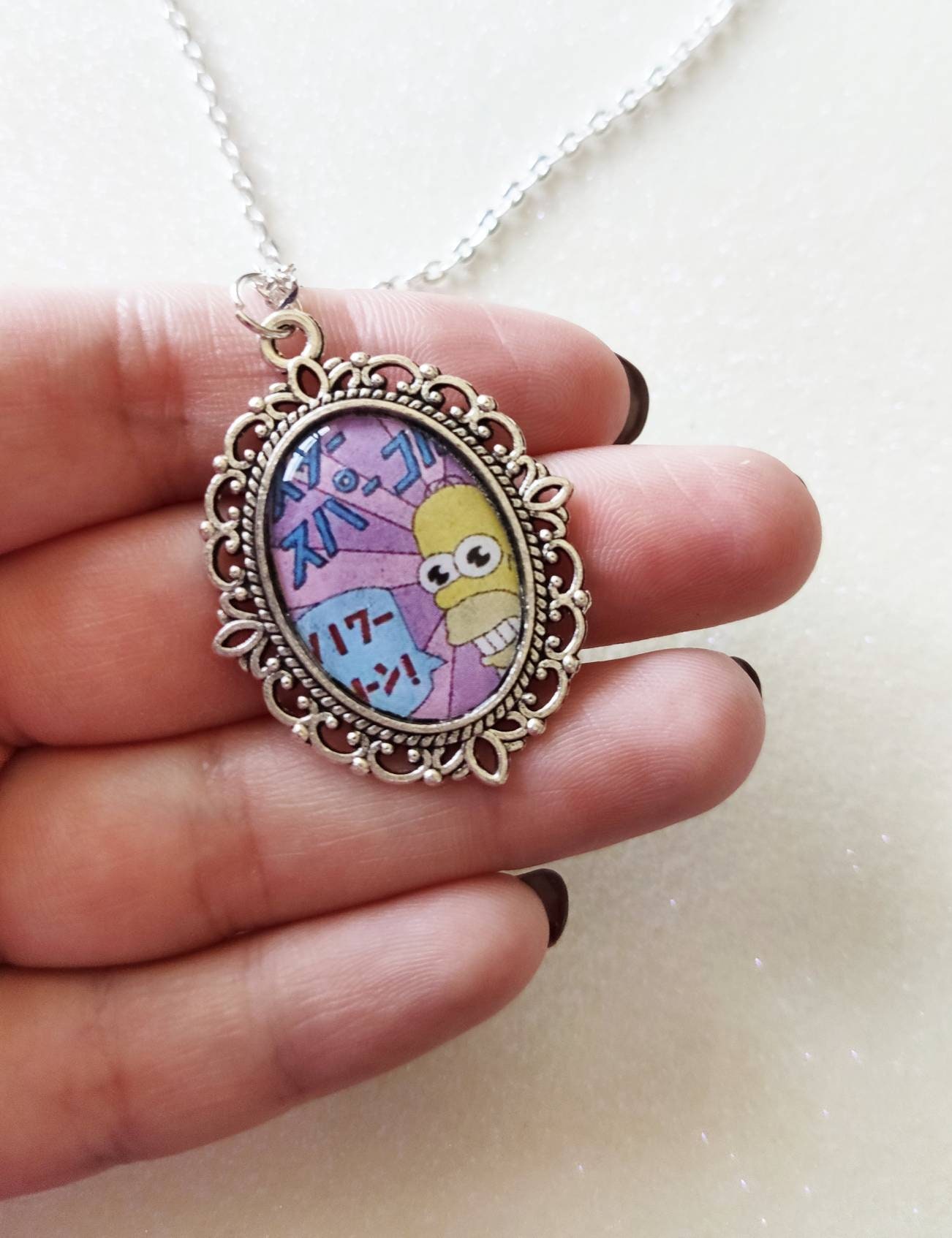 The Simpsons Homer Simpson Mr Sparkle Silver Cameo Charm Necklace - Etsy