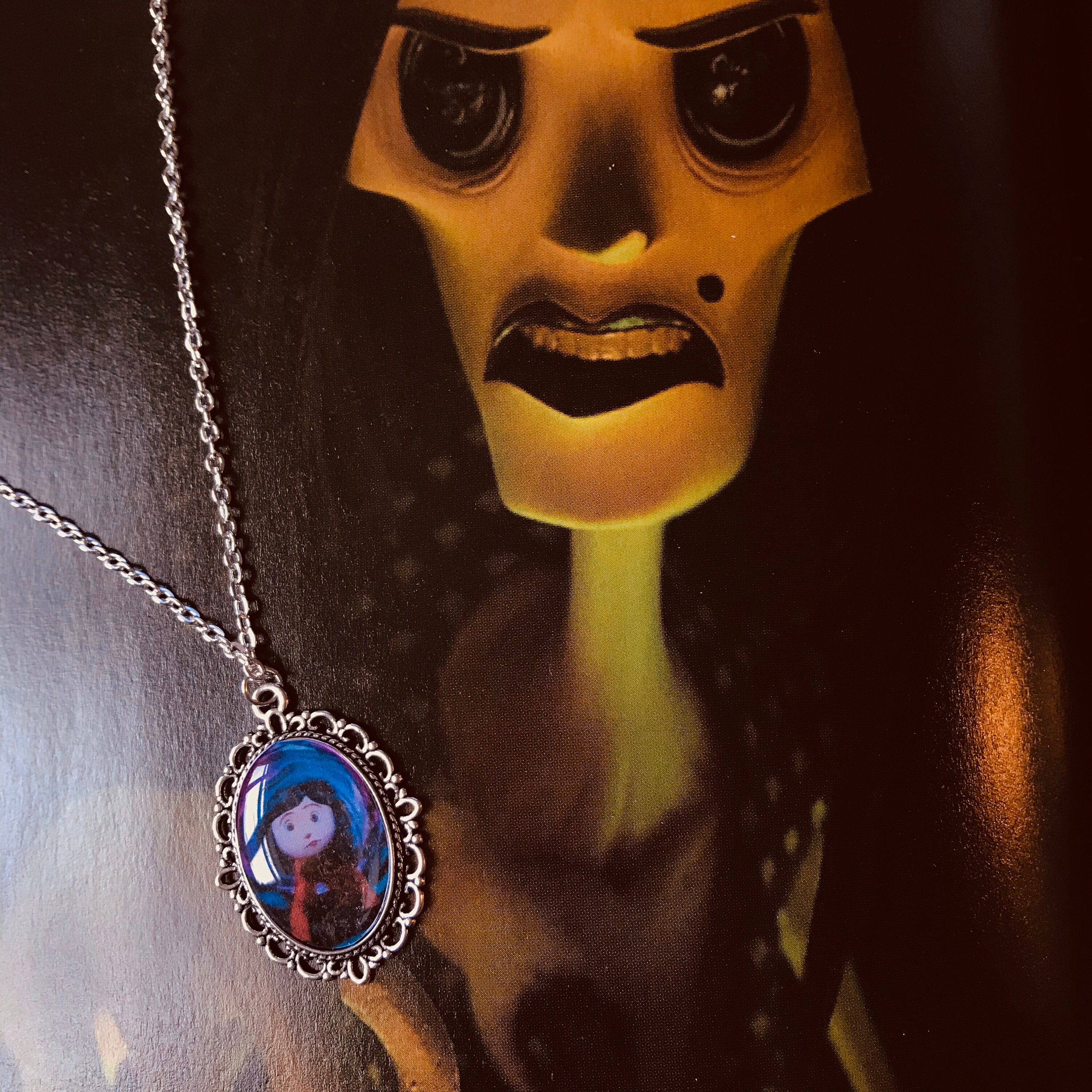 Coraline Purple Tunnel Silver Cameo Charm Necklace - Etsy