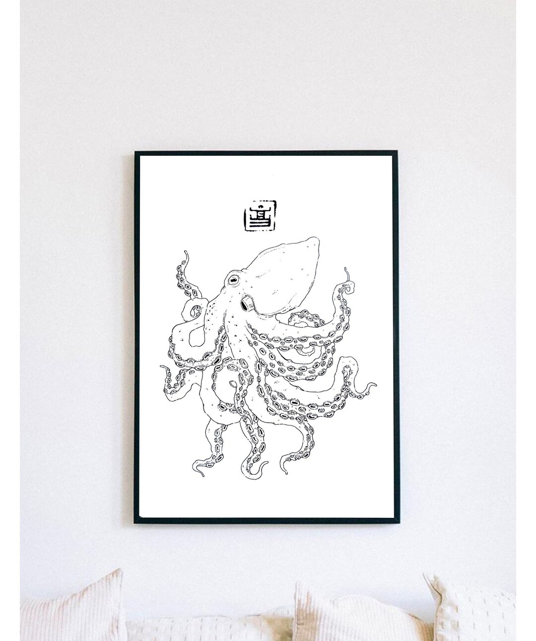 Octopus, Indian Ink Drawing, Art Print Digital Painting Wall Decoration ...