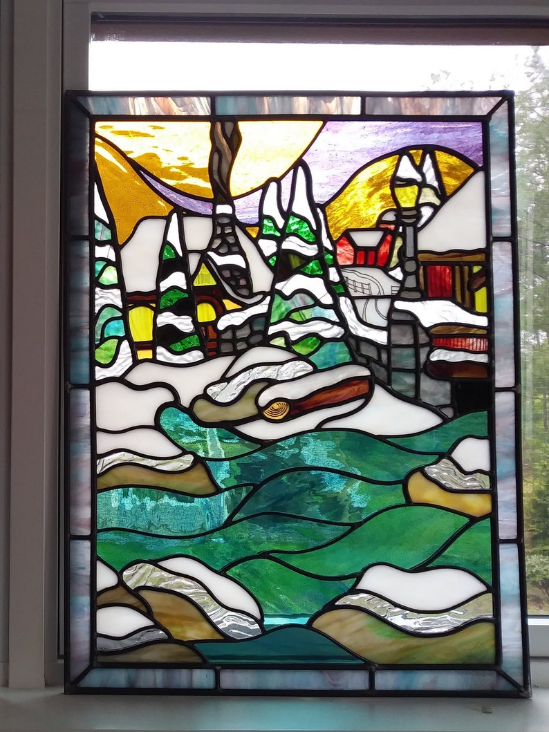 Stained Glass Art Panel Winter Wonderland Landscape - Etsy New Zealand