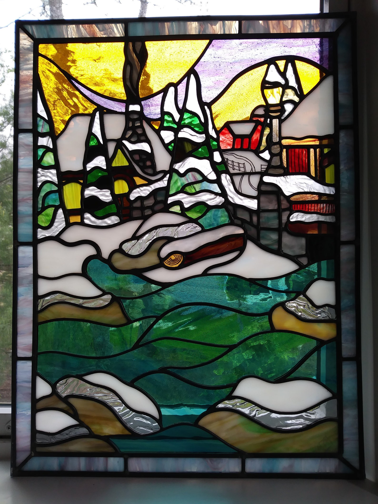 Stained Glass Art Panel Winter Wonderland Landscape - Etsy New Zealand
