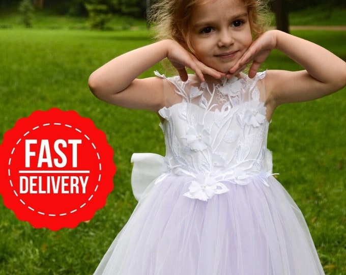Lilac Flower Girl Dress With Train Girl Ball Gown Ivory Flower Girl Dress Tutu Girl Dress Etsy