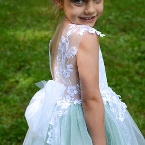 Dash Green Flower Girl Dress, Boho Style Flower Girl, Green Girl Gown ...