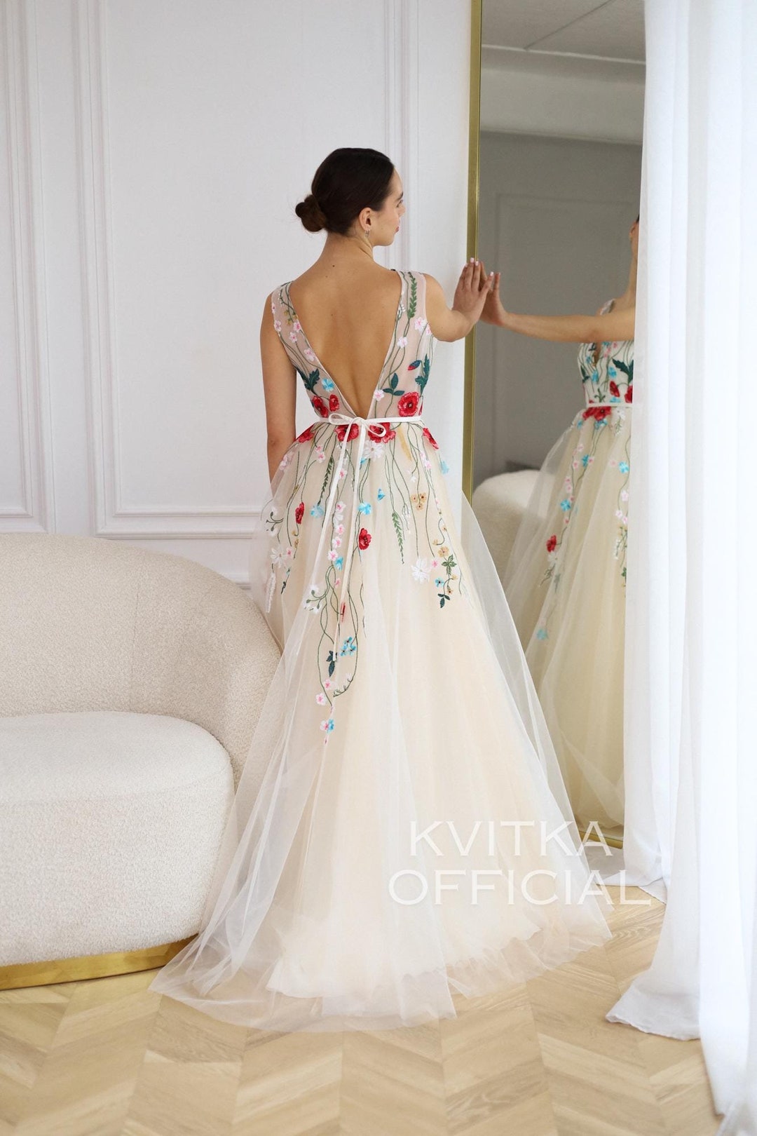 Colored Wedding Gown, Floral Wedding Dress, Colorful Wedding Dress With ...