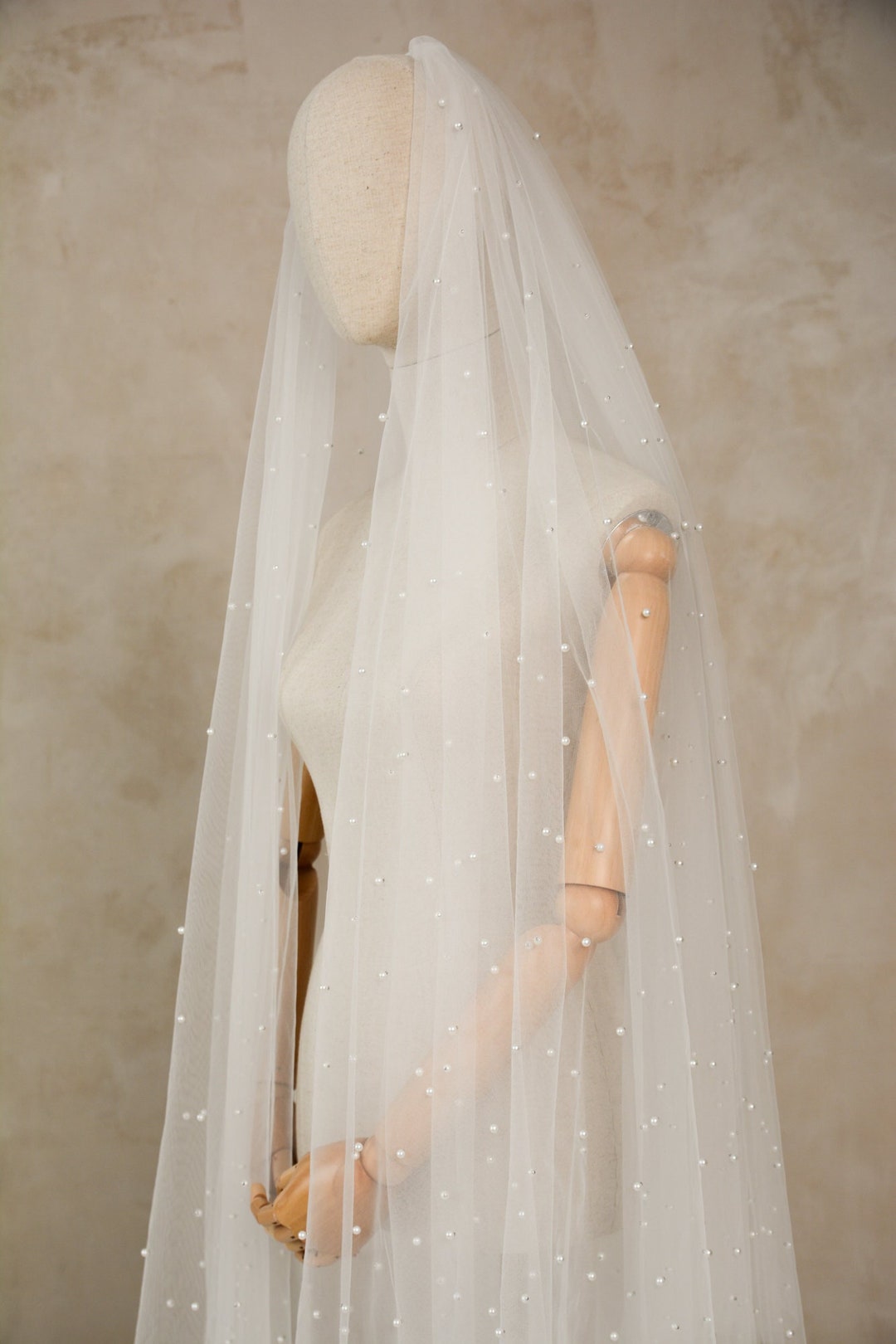 Modern Fingertip Veil, Beaded Veil Pearl, Wedding Pearl Veil, Bridal ...