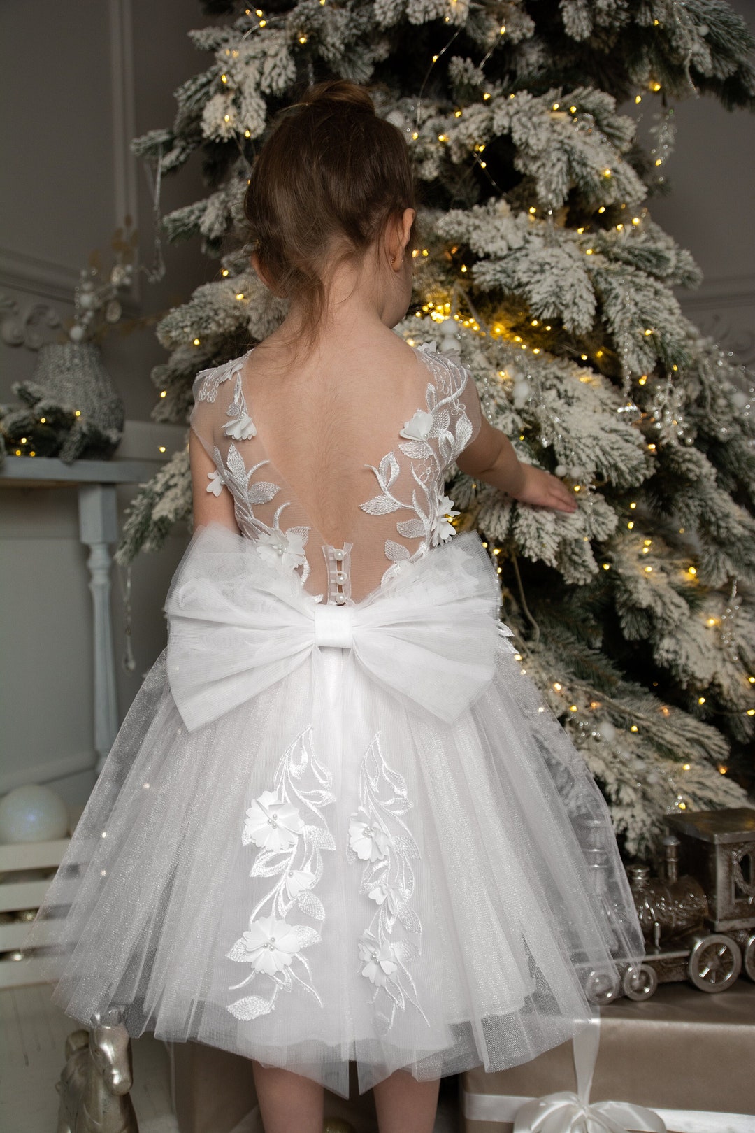 White Flower Girl Dress, Short Tutu Girl Dress, Flower Girl Dress, Girl ...